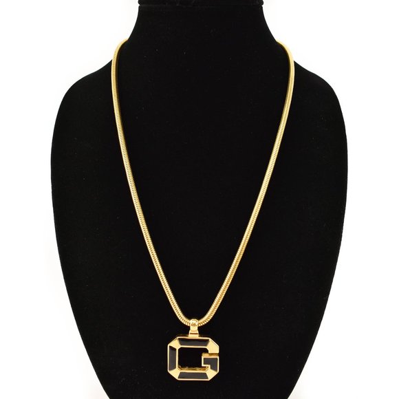 Givenchy | Jewelry | Givenchy Gold Metal Black Enamel G Logo Necklace ...
